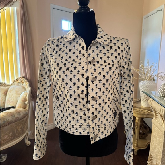 Coach | Jackets & Coats | Coach White And Blue Floral Jean Jacket ...